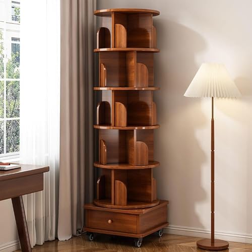 Amazon.com: Hayiodda Modern 6 Tier Rotating Bookshelf with Drawer and ...