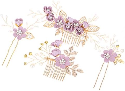 Amazon.com : BERYUAN Rhinestone Flower Hair Pieces Bridal Purple Flower ...