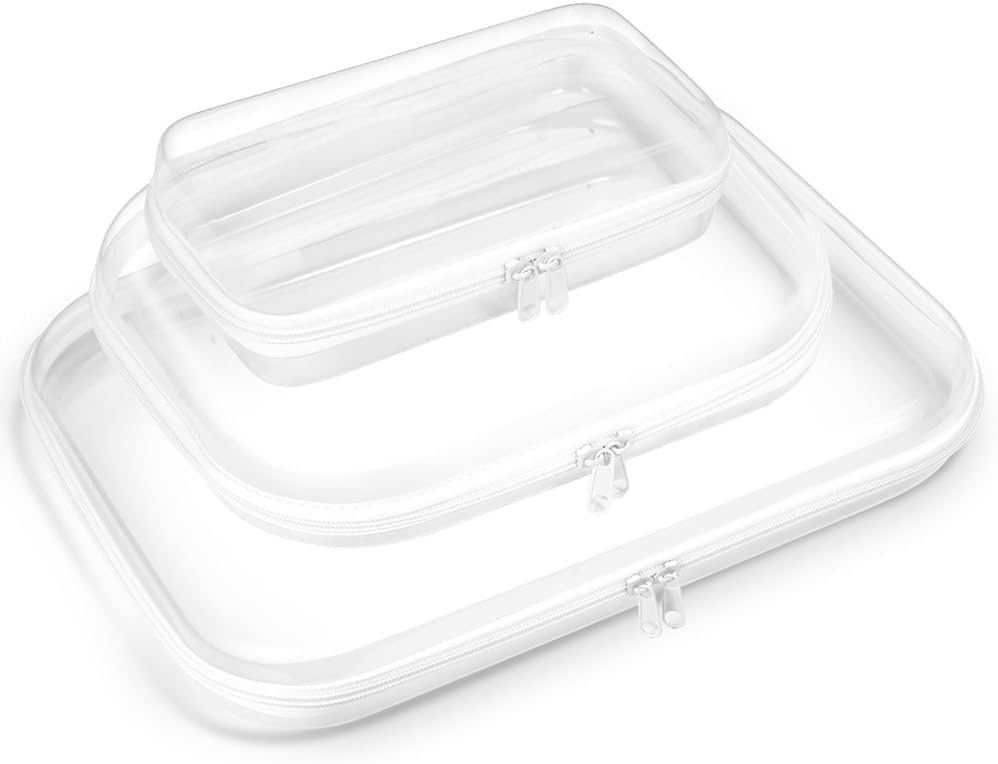 Zicojia 3 Pack Zippered Hard Pouch, Clear Plastic Storage Box ...