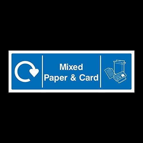 Mixed Paper & Card Recycling Sticker 150x50mm - Waste, Environment, Bin ...