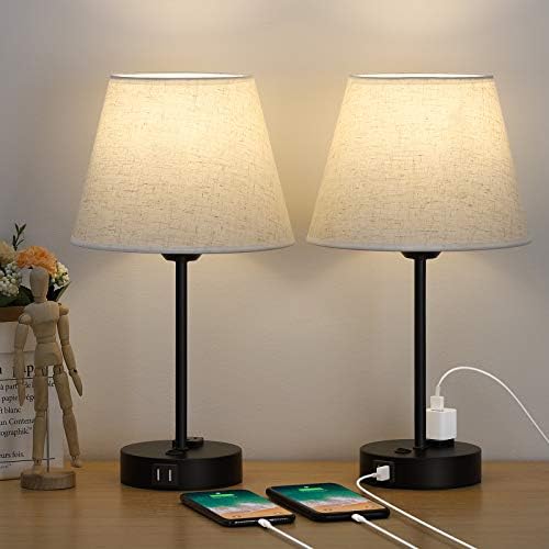 JS NOVA JUNS Table Lamp Set of 2, Bedside Lamps with 2 USB Charging ...