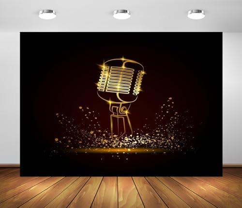 Amazon.com : BELECO 7x5ft Fabric Gold Microphone Backdrop Music Karaoke ...