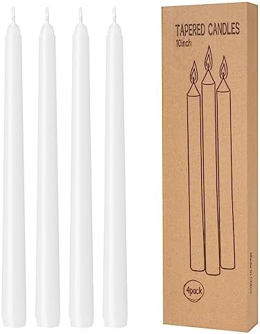 4 Pack White Taper Candles - Taper Candles 10 Inch Dripless, Smokeless ...