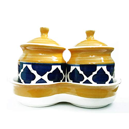 Buy Ceramic Pickle Jar Set | Achar Barni Set of 2 Jars 1 Tray (Yellow ...