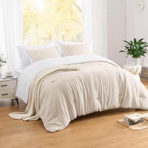 Amazon.com: Basic Beyond King Size Comforter Set, Fluffy Beige/White ...
