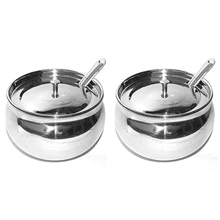Stainless Steel Traditional Ghee Pot (Steel, 250ml) - 2 Piece Silver ...