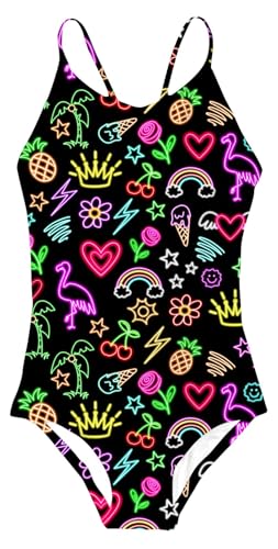 Snapklik.com : Girls One Piece Swimsuits Neon Bathing Suits Size 9 10T ...