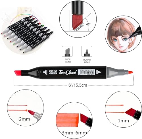 ARROLLIANT duel tip Alcohol Markers Pen Set Colour Art Dual Tip Broad ...