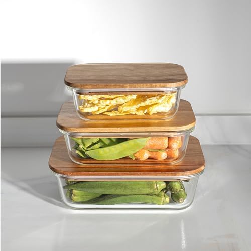 Buy UMAI Borosilicate Glass Containers with Wooden Lid, 3 pcs Set ...