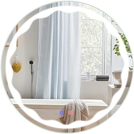 YOSHOOT Patterned 50cm Round Bathroom Mirror Wall Mounted with 3-Color ...