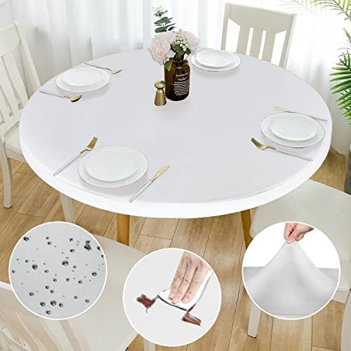 Rinpon Double Fitted Design PU Round Fitted Tablecloth, Anti-Tear ...