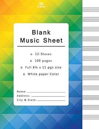Blank Music Sheet: 12 Staves Music Writing Pad Each Pages, With 100 ...