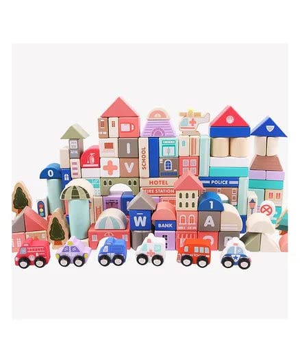Buy Wooden City Building Blocks Set Multicolour - 115 Pieces Online at ...