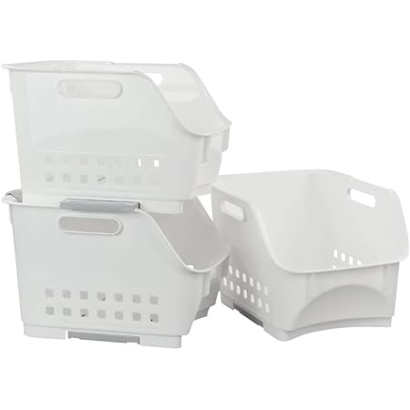 Lesbye 3 Packs Plastic Stacking Storage Basket, Multifunctional ...