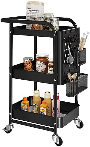 Dripex Storage Trolley on Wheels, 3-tire Metal Storage Utility Cart ...