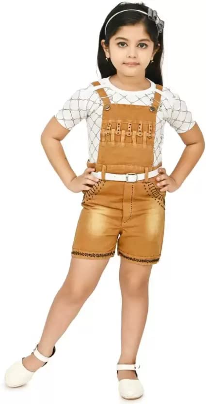 Buy ALVION Girls Shorts Gold Dungaree Jumpsuits & Playsuit and Printed ...