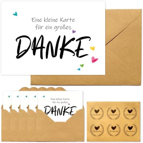 RFBEUTEL 6Stk Danke Karte mit Naturkuvert und Dankeschön Aufkleber A6 ...