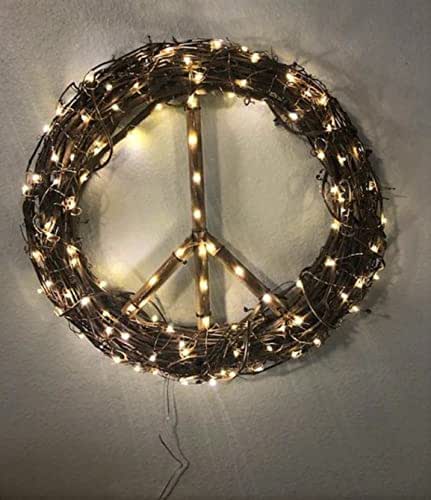 Amazon.com: Lighted Peace Sign Wreath, Electric Lighted Peace Wreath ...