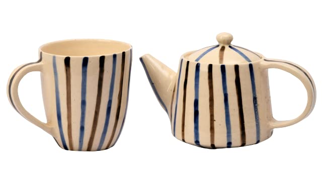 Buy BakeClay Ceramic Striped Coffee Pot and Mug Set l 100% Hand Made l ...