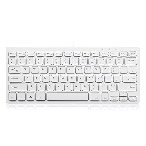 White : Mini USB Wired Keyboard for PC Laptop Portable Slim Computer ...
