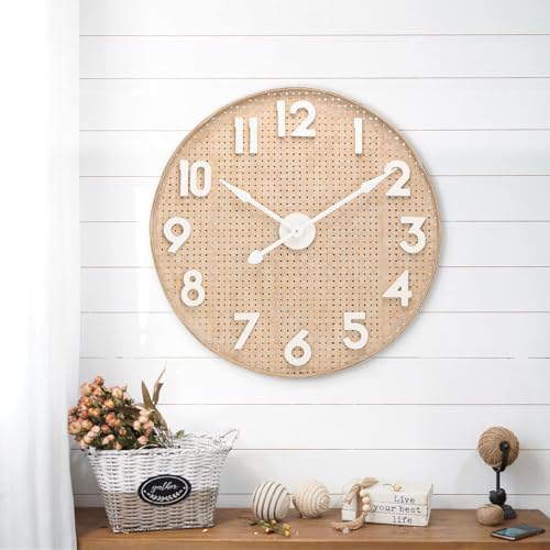 Amazon.com: 32 inch Boho Rattan Large Wall Clock, Bohemian Style Round ...