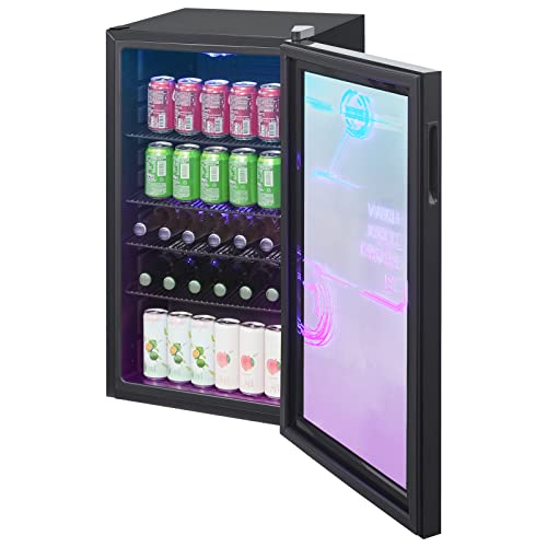 HCK Beverage Fridge, Small Bottle Fridge with Cyberpunk Modern Lighting ...
