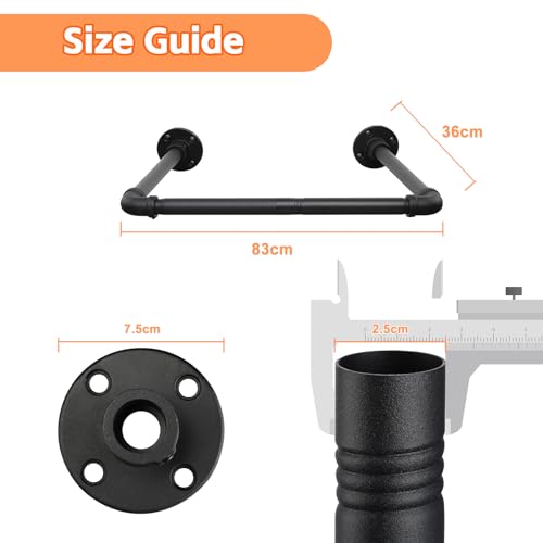 Harrms Clothes Rack Wall Mounted, 83cm Matte Black Clothes Rail Coat ...