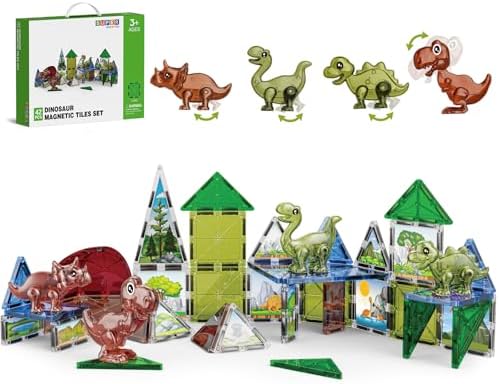 Magnetic Tiles - 42PCS Dinosaur Themed Magnetic Blocks, STEM ...