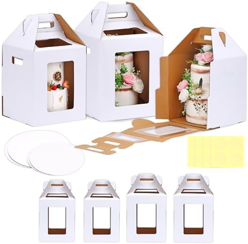 4 Pack Tall Cake Boxes with Windows, Large Tiered Cake Boxes 2 Sizes ...