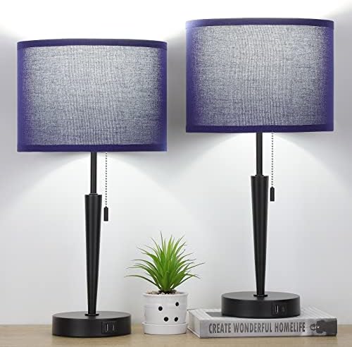 GGOYING Set of 2 Nightstand Lamp, Pull Chain Bedside Table Lamp with ...