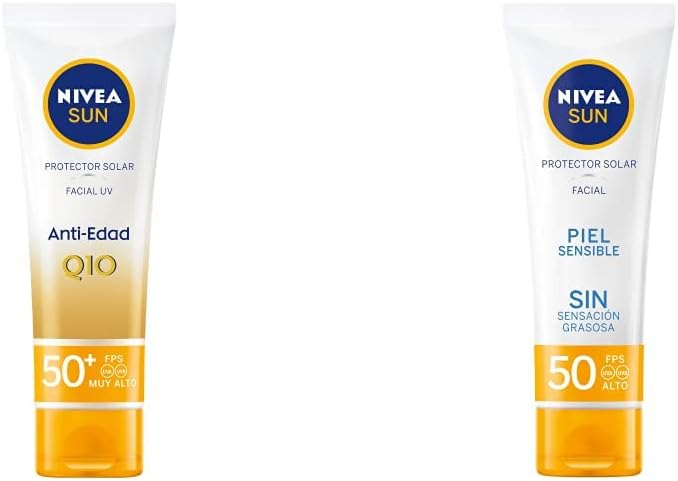 NIVEA SUN Protector Solar Facial Anti-edad (50 ml), Enriquecido con Q10 ...