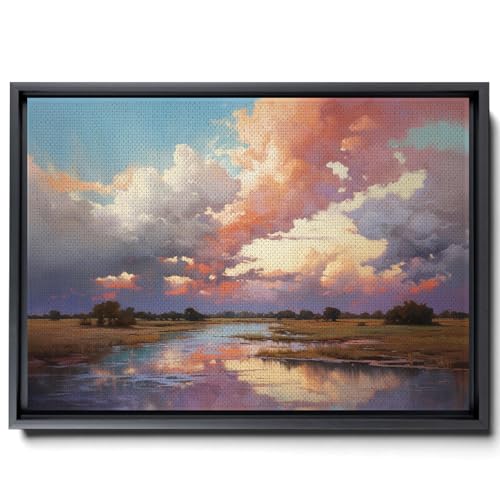 Amazon.com: Panoramic Framed Canvas Texas Prairie Sunset Wall Art ...