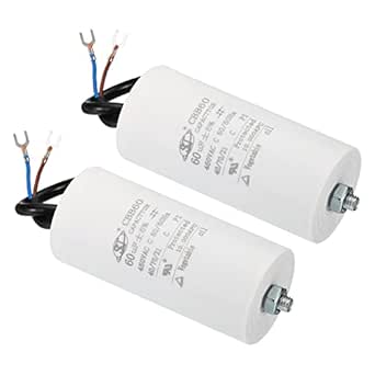 PATIKIL CBB60 60uF Running Capacitor, 2pcs AC 450V 2 Wires 50/60Hz Cylinder Bottom with Screw ...