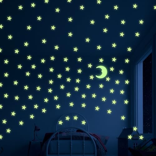 Amazon.com: 100pcs Glow in The Dark Stars, Fluorescent Wall & Ceiling ...