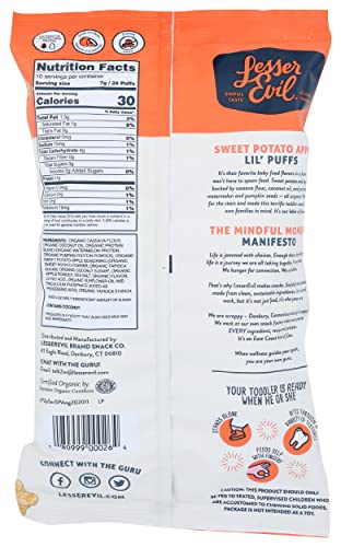 LesserEvil Organic Sweet Potato Apple Lil' Puffs, 2.5 OZ | Gourmetian