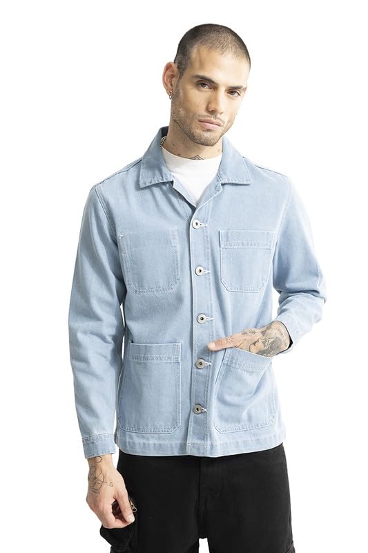 Buy SNITCH Solid Genie Ice Blue Denim Jacket at Amazon.in