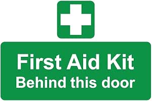 First aid kit behind this door safety sign - Self adhesive sticker ...
