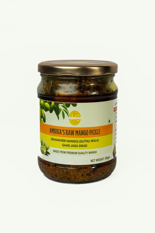 AMBIKA'S Raw Mango Pickle (Guthli Wala) 500gm Glass Jar : Amazon.in ...