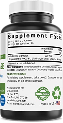 Brieofood Nattokinase 4,000 FU (Fibrinolytic Unit) per Serving - 180 ...