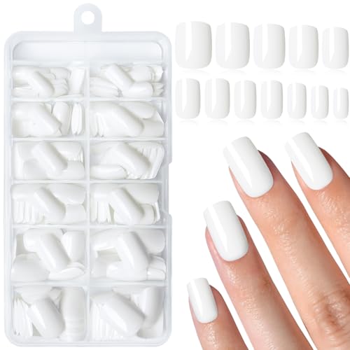 AddFavor Press on Nails Short Square - 240pcs White Fake Nails with ...