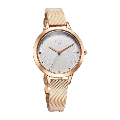 Titan Raga Memoirs Quartz Analog White Dial with Rose Gold Color Metal ...