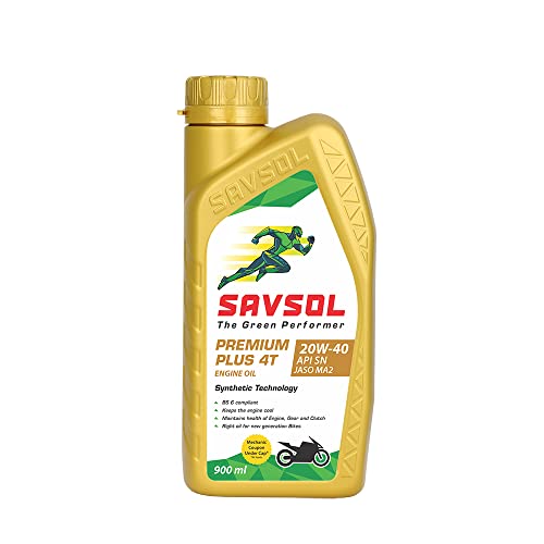 SAVSOL Premium Plus 4T 20W-40 API SN JASO MA2 Engine Oil with Synthetic ...