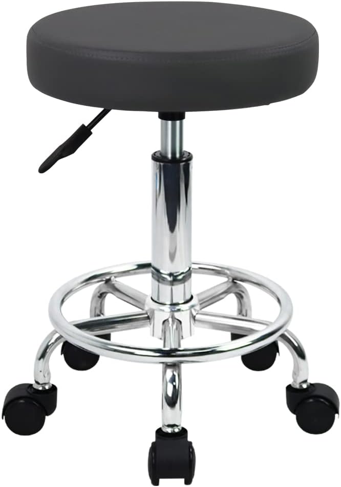 Amazon.com: WKWKER Round Rolling Stool with Footrest PU Leather Height ...