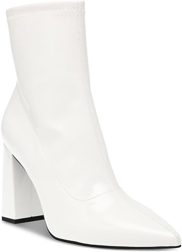 Amazon.com | Wild Pair Womens Iloise Patent Block Heel Booties White 8 ...