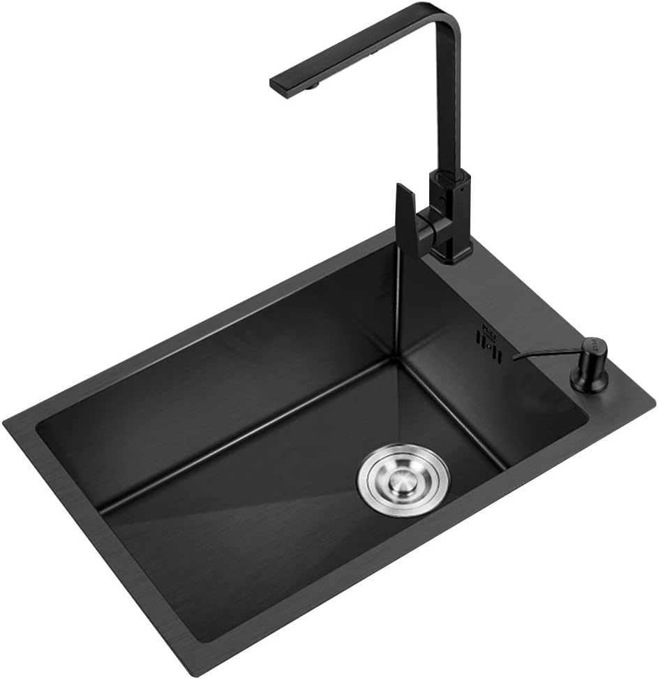 Kitchen Sink, Black Basin, Horizontal 304 Stainless Steel Basin, Single ...