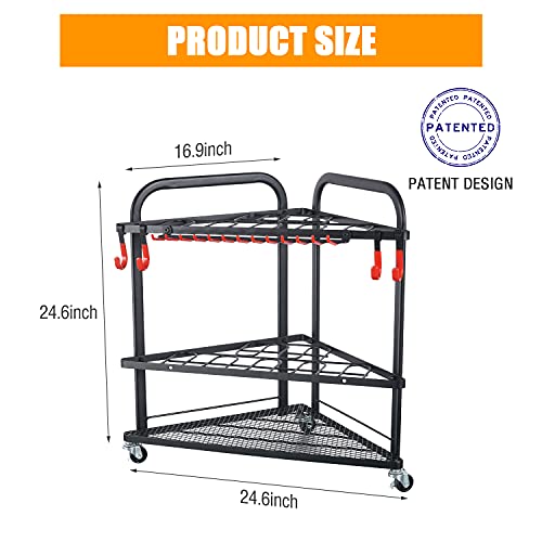 PLKOW Garden Tool Organizer with Wheels and Storage Hooks, Rolling ...