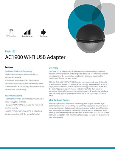 D-Link AC1900 USB 3.0 Dual Band Long Range Wireless Network for Desktop ...