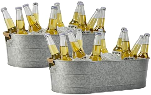 Amazon.com: Ice Bucket Galvanized Tub, 2 Pcs 5 Gallon Oval Beverage Tub ...