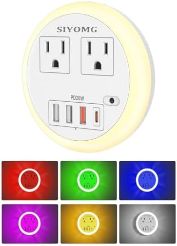 LED Night Lights Plug into Wall, Plug in Night Light with 4 USB Ports ...