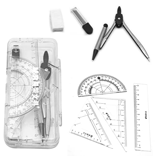 7-teiliges Mathematik-Geometrie-Zeichenkompass und Winkelmesser-Set ...